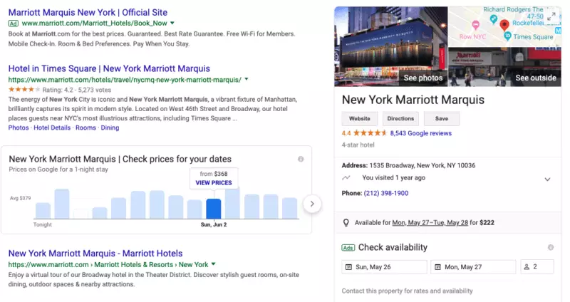 Google, otel fiyatlandırma tablosunu SERP'e taşıyor 10223_1