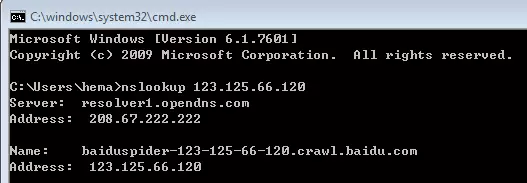 nslookup pou verifye Baidu Spider la