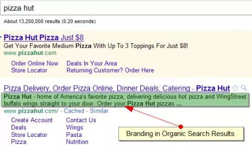 Pizza Hut - WingStreet branding sa Mga Organic na SERP