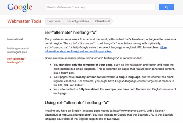 گوگل کا ویب ماسٹر سنٹرل زبان کے ٹیگز پر بہت سی رہنمائی کرتا ہے۔