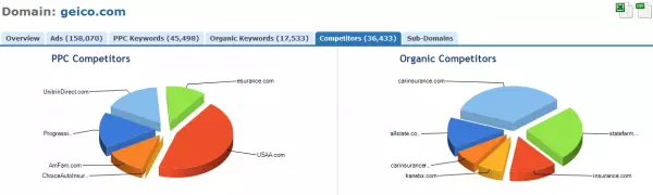 Betaalde/organiese kompetisie in KeywordSpy vir Geico.com