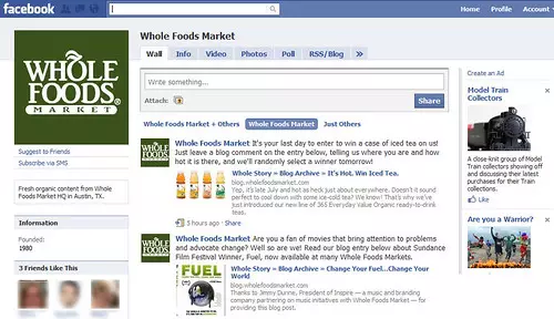 Старонка Whole Foods Market у Facebook