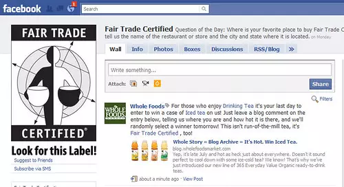 Páxina certificada de Comercio Xusto en Facebook