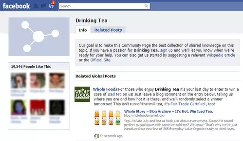 Stránka pitia čaju na Facebooku