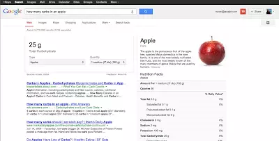 Google nutrition search screen shot