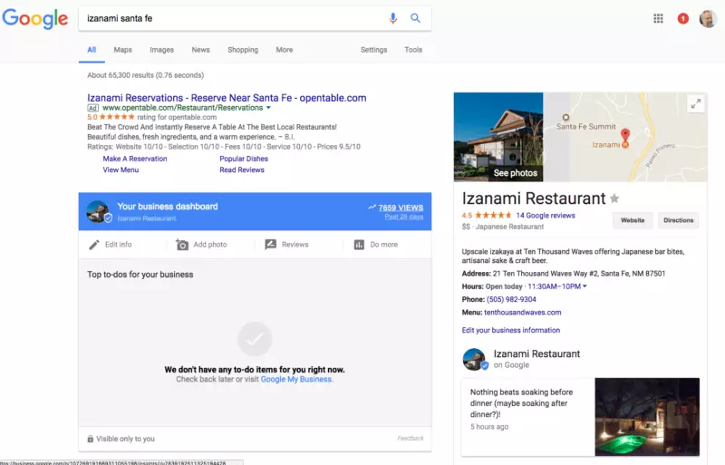 Google ਵੈੱਬ ਖੋਜ ਨਤੀਜਿਆਂ ਦੇ ਅੰਦਰ ਇੱਕ Google My Business ਡੈਸ਼ਬੋਰਡ ਦੀ ਜਾਂਚ ਕਰਦਾ ਹੈ 11921_4