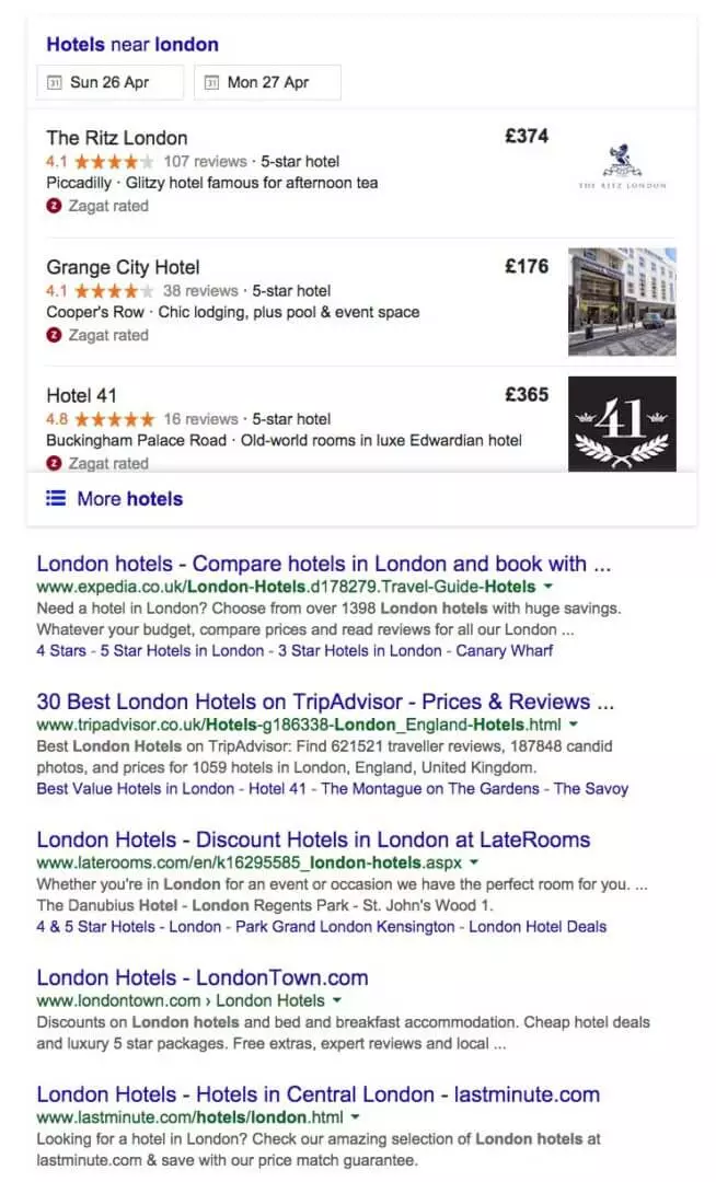 london hotell google uk