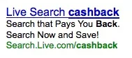 Live Search advertearret Cashback op Google