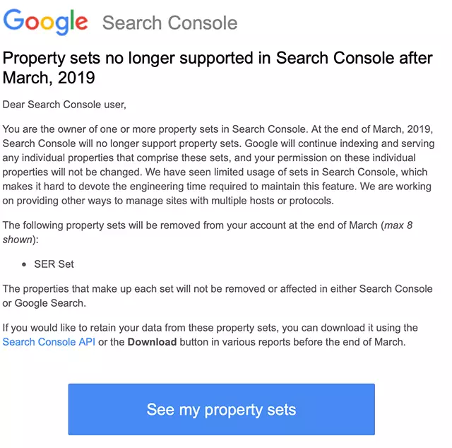 Google para eliminar conxuntos de propiedades en Search Console 12980_1