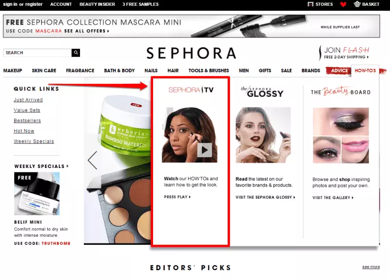 Sephora Home Drop Down