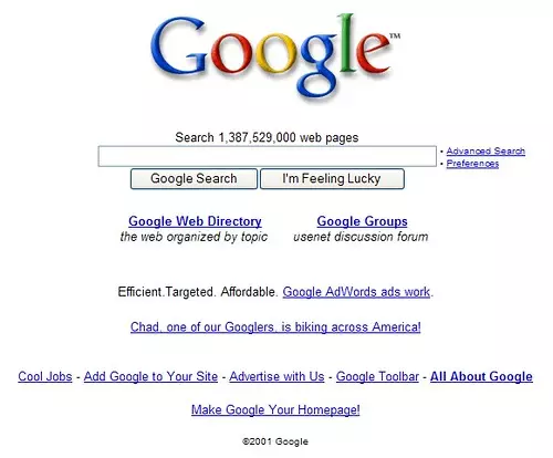 Beranda Google 2001
