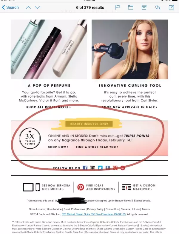 Sephora cwsmeriaid presennol