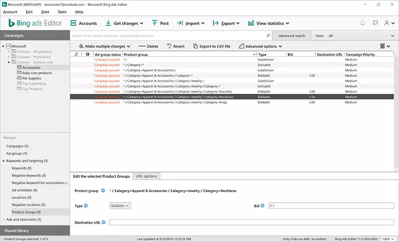 bing ads editor alışveriş kampanyası ürün grupları