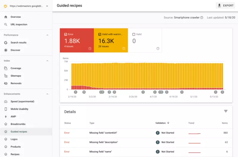 Google Search Console voeg nuwe begeleide resepte-verslae by 13914_1