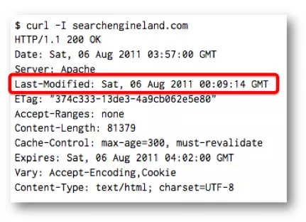 Tèt repons HTTP pou searchengineland.com ki montre dat dènye modifikasyon an.