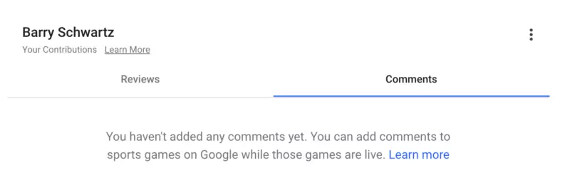Ang mga komentaryo sa tiggamit sa pagpangita sa Google gilimitahan sa live nga mga dula sa sports 14063_1