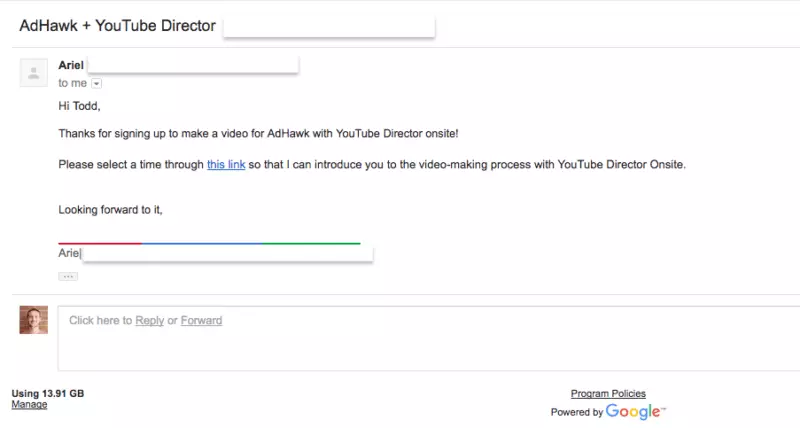 Første e-mail med YouTube-direktør