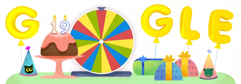 „Google“ pažymi savo 19-ąjį gimtadienį su „Google“ gimtadienio staigmenų suktuko logotipu 14252_2