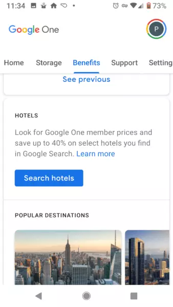 Google Drive-k Google One-ra birmarkatzeak Bilaketa-n aurkitutako hoteletarako eskaintzak biltzen ditu 15097_2