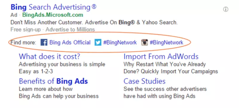 bing જાહેરાતો સામાજિક વિસ્તરણ