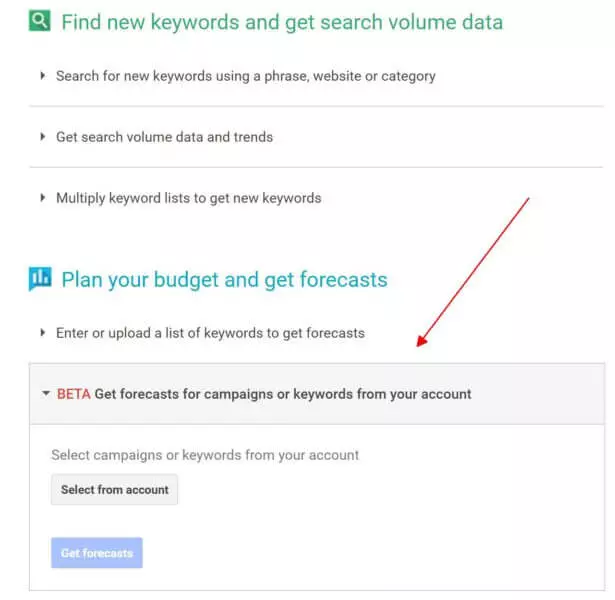 นำเข้าคำหลักจาก adwords ไปยังเครื่องมือคำหลักสำหรับการคาดการณ์