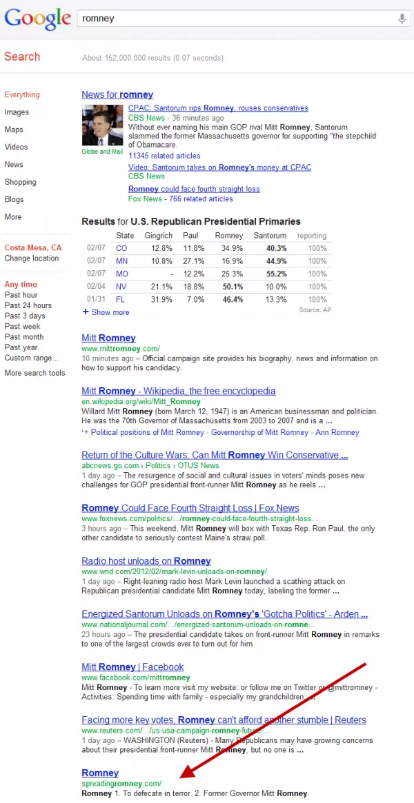 Ngayon, May Problema sa Bing at Google na Parang Santorum si Mitt Romney 15900_1