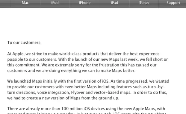 Извинение за Apple Maps