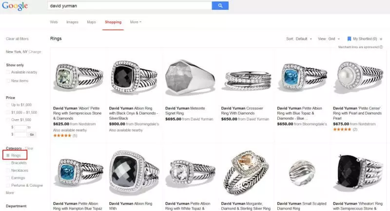Na-filter ang mga resulta ng Google Shopping ayon sa kategorya