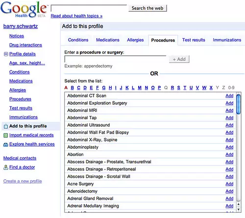 Google Health Screen Shots