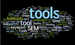 这张 Wordle 单词图片显示该文章是关于工具、SEM、AdWords 的，当然还有爱。