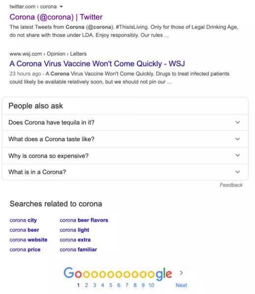 Corona nei COVID: Hoe't Google's 'corona' resultatenpagina is evoluearre 1795_3