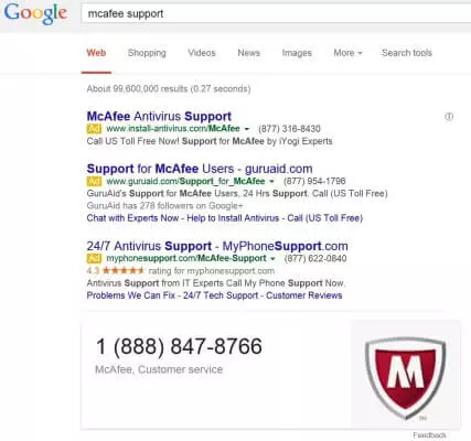 Annonces de support technique McAfee