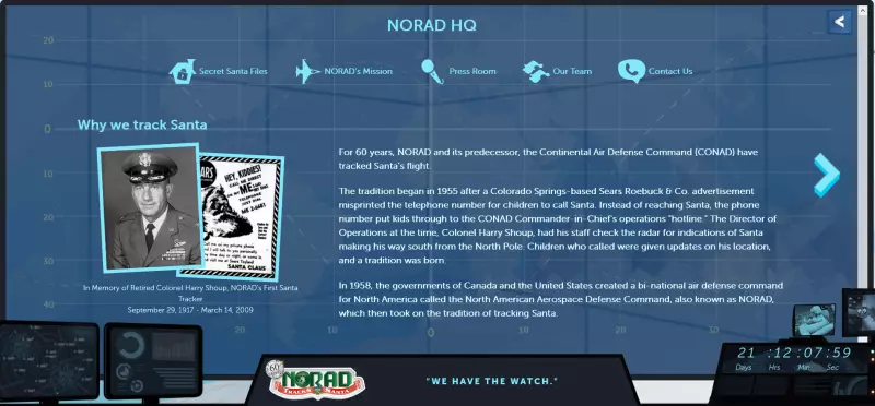 NORAD സാന്താ ട്രാക്കർ ചരിത്രം