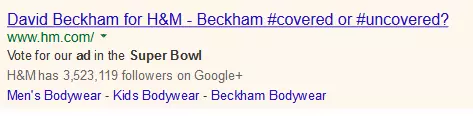 H&M David Beckham głosowanie reklama ppc w Google