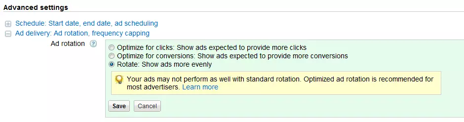 Жарнаманы жеткізуге арналған AdWords науқанының параметрлері