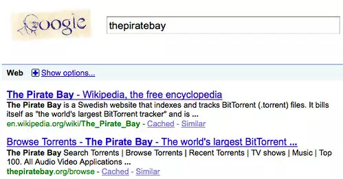 thepiratebay et google