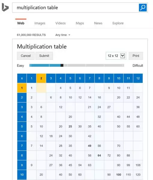 Bing multiplikationstabell