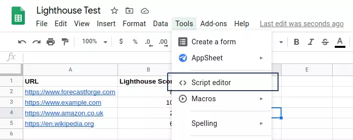 Как показать баллы Lighthouse в Google Таблицах с помощью пользовательской функции 20513_8