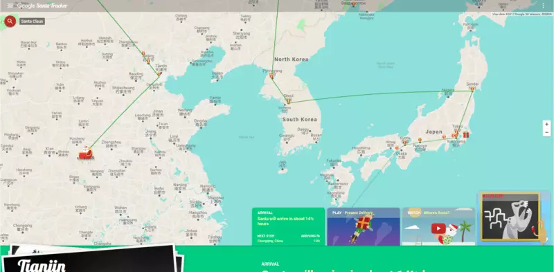 Google และ NORAD Santa Trackers แสดงให้เห็นว่า St. Nick อยู่ในเที่ยวบินสำหรับการเดินทางรอบโลกปี 2017 ของเขา 20610_2