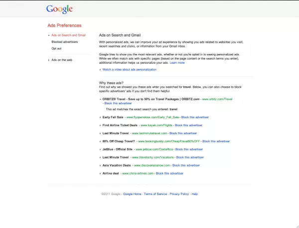 Google dezvăluie Centrul de preferințe pentru anunțuri pentru căutare și anunțuri Gmail 21468_2