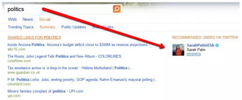 A qui seguir per als tuits polítics? Bing avala Sarah Palin! 21980_1