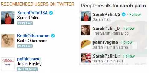 Kush duhet ndjekur për tweetet politike? Bing mbështet Sarah Palin! 21980_6