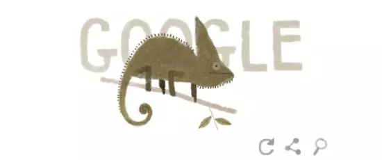 Zahalený chameleón s logom dňa Google Earth