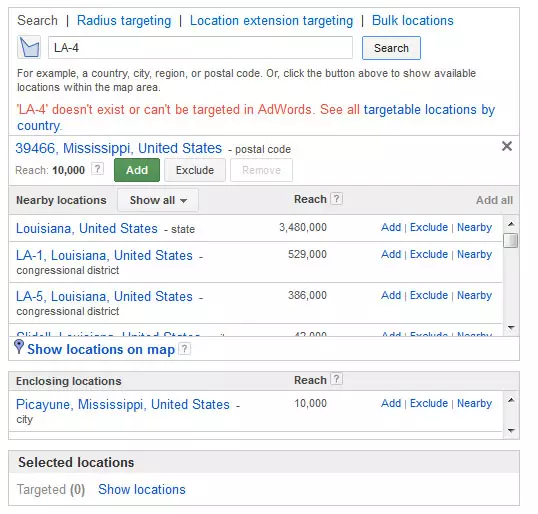 Google AdWords inriktning LA-4