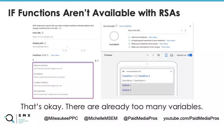 Слайд, описывающий отсутствие функций ЕСЛИ в RSA.