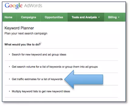 I-Google Keyword Planner Navigation