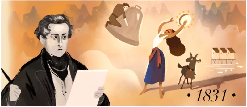 Дудл Віктара Гюго Google адзначае публікацыю класікі французскага празаіка 