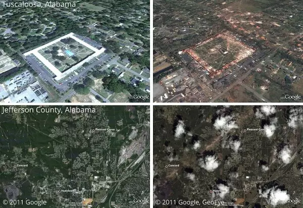 Google აქვეყნებს Alabama Tornado Destruction Images & Maps Of Tornadoes 24770_1