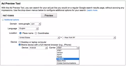 AdWords പ്രിവ്യൂ ടൂൾ മൊബൈൽ-ഫോക്കസ്ഡ് ഫെയ്സ്ലിഫ്റ്റ് നേടുന്നു 25415_1