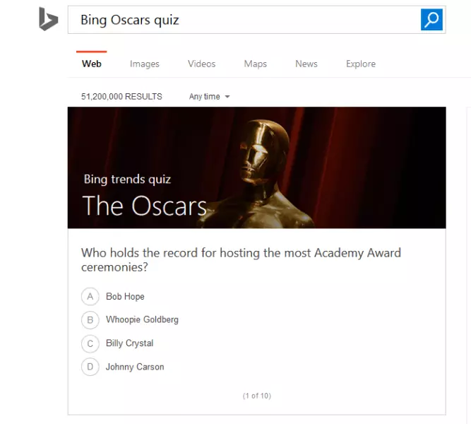 Bing oscars quiz